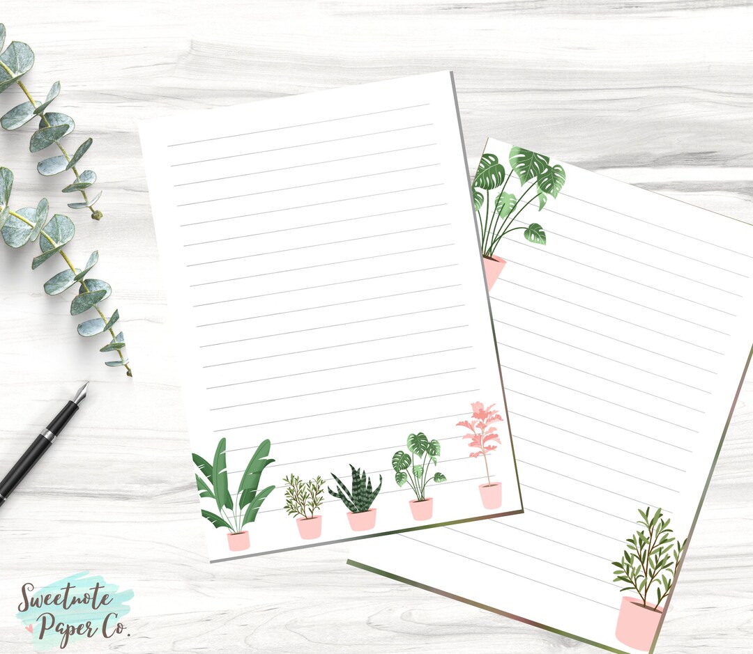 Printable Lined Unlined Note Page, Cute Greenery Note Page, Digital ...