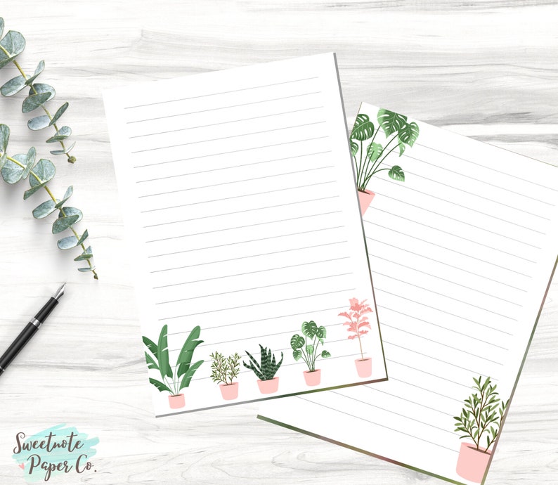 Printable Lined Unlined Note Page, Cute Greenery Note Page, Digital ...
