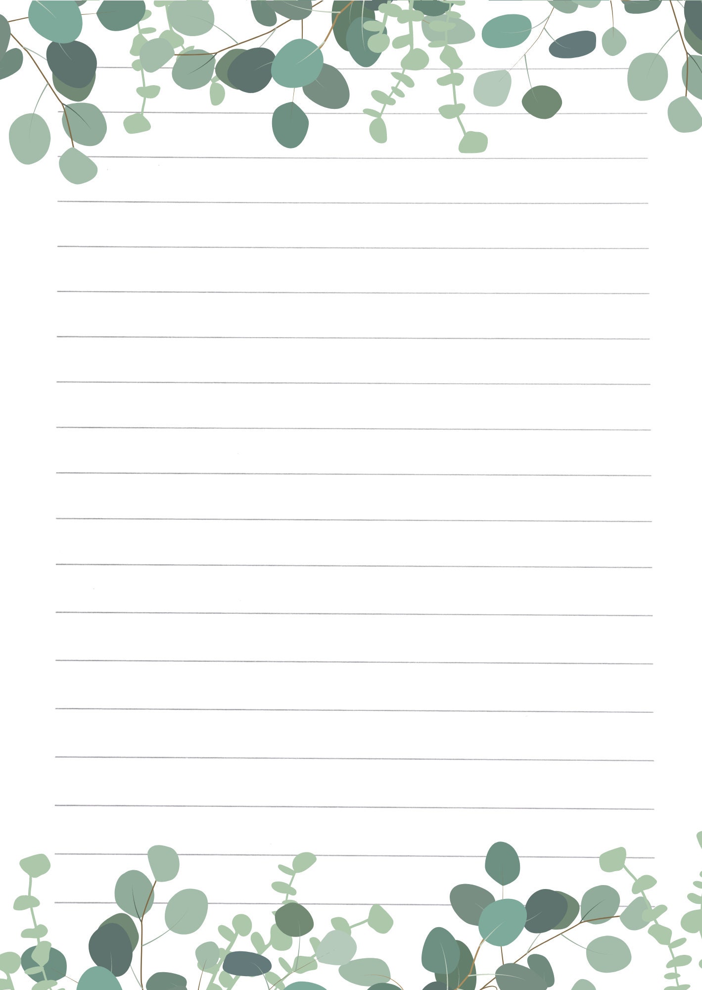 Printable Lined Unlined Note Page, Eucalyptus Note Page, Digital Paper ...