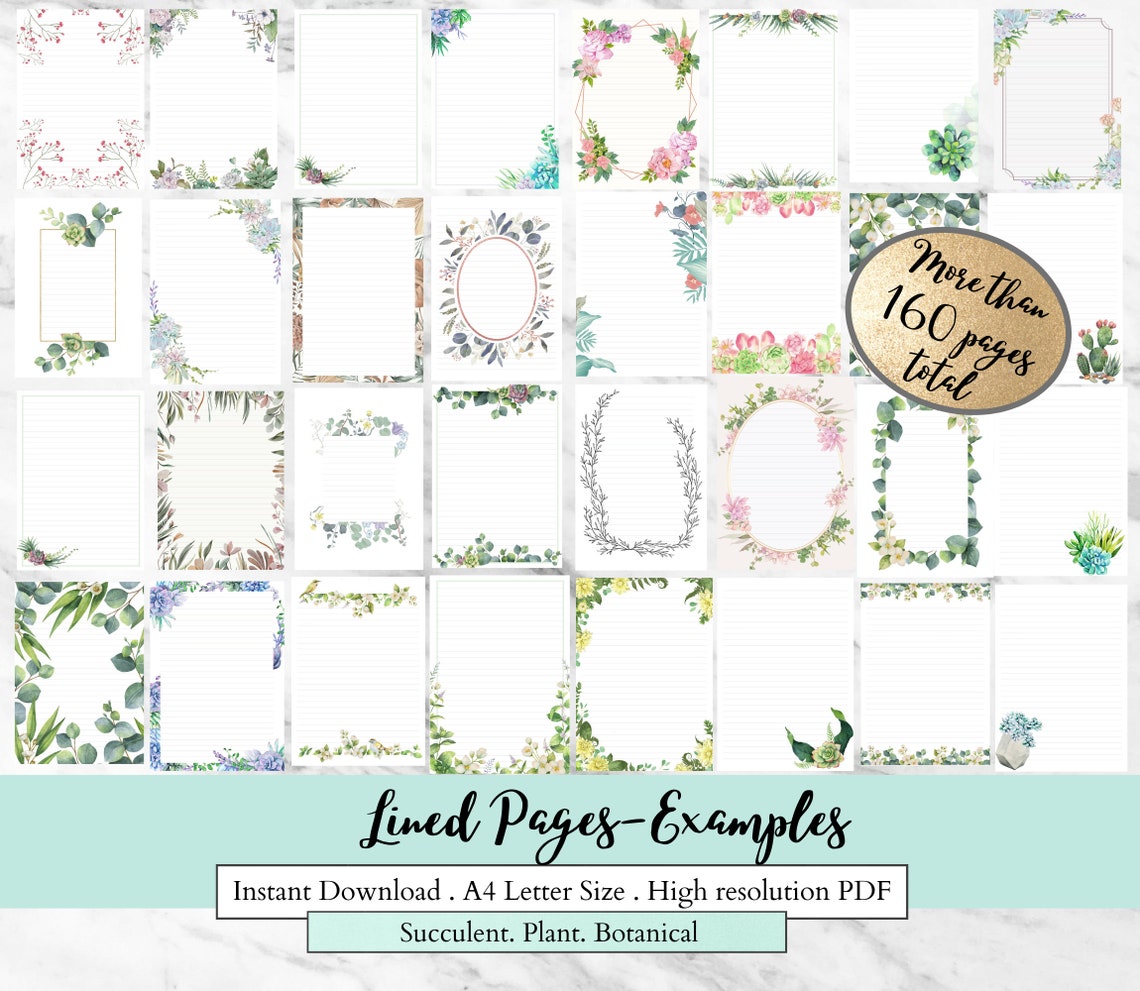 Printable Eucalyptus Botanical Note Pages Bundle, Succulent Scrapbook ...