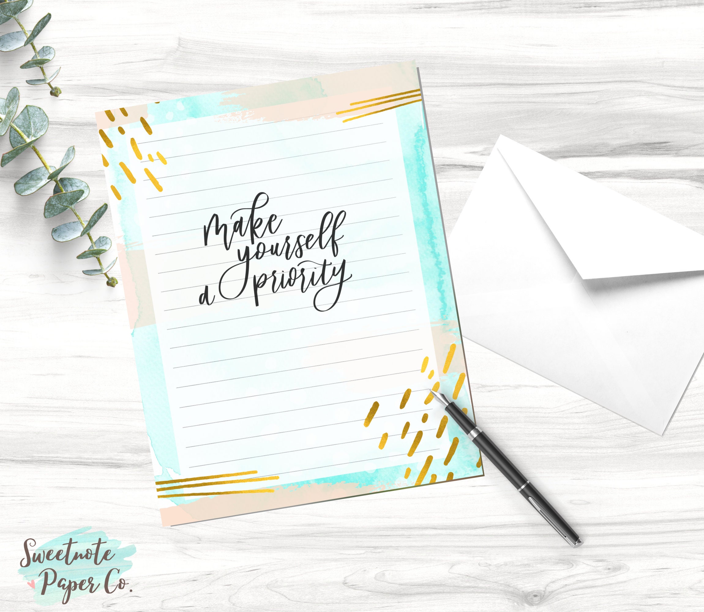 Printable Teal Watercolor Note Page, Printable Abstract Notebook ...