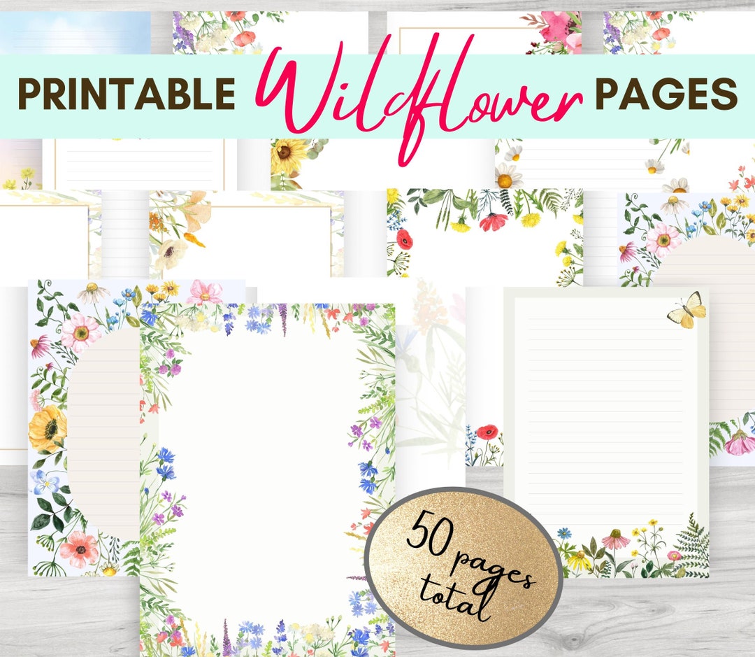 Printable Wild Flower Note Pages, Wildflower Printable A4 Stationery ...