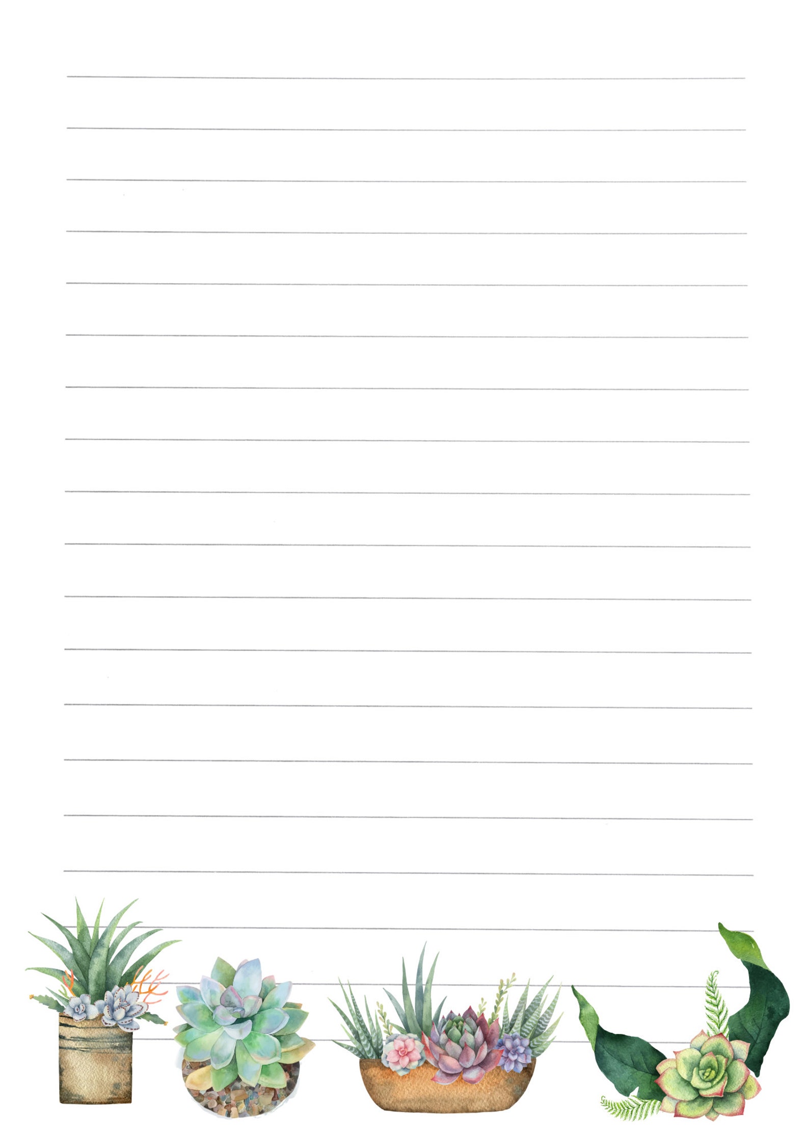 Printable Succulent Note Page, Succulent Notebook Page, Watercolor ...