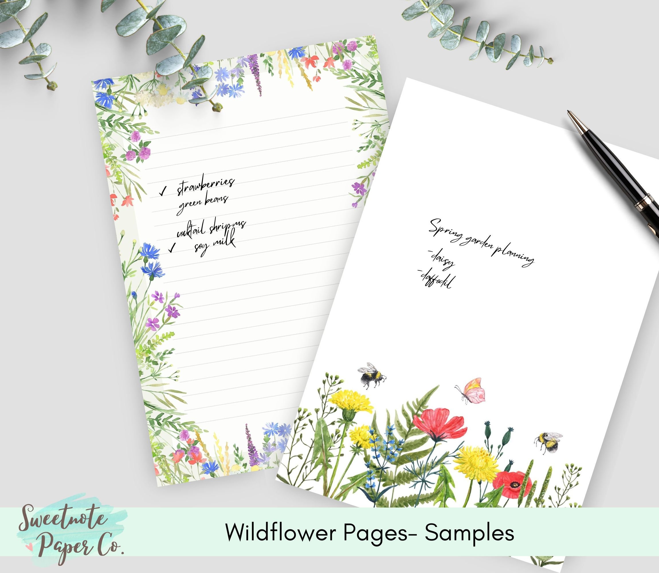 Printable Wild Flower Note Pages, Wildflower Printable A4 Stationery ...