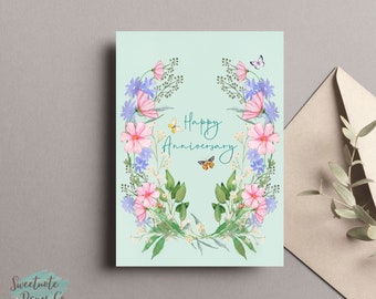 Printable Floral Heart Birthday Card, Digital Download Wild Flowers ...