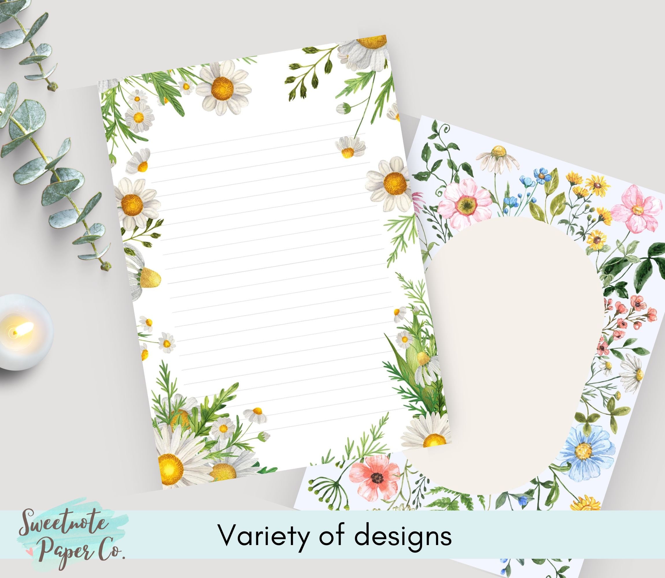 Printable Wild Flower Note Pages, Wildflower Printable A4 Stationery ...