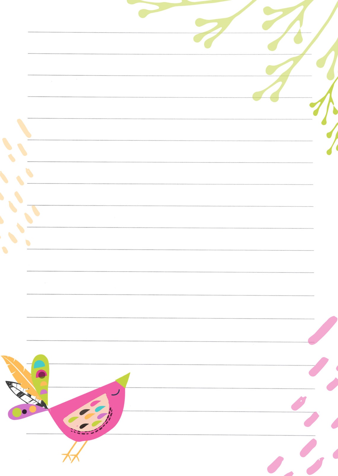 Printable Whimsical Notebook Pages, Printable Note Page, Digital Lined ...