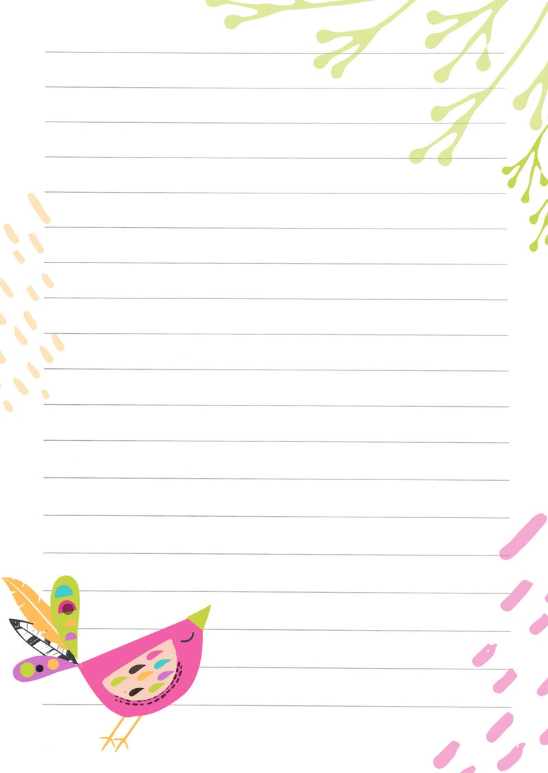 Printable Whimsical Notebook Pages, Printable Note Page, Digital Lined ...