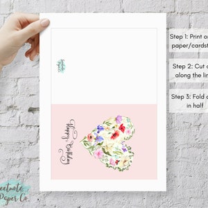 Printable Floral Heart Birthday Card, Digital Download Wild Flowers ...