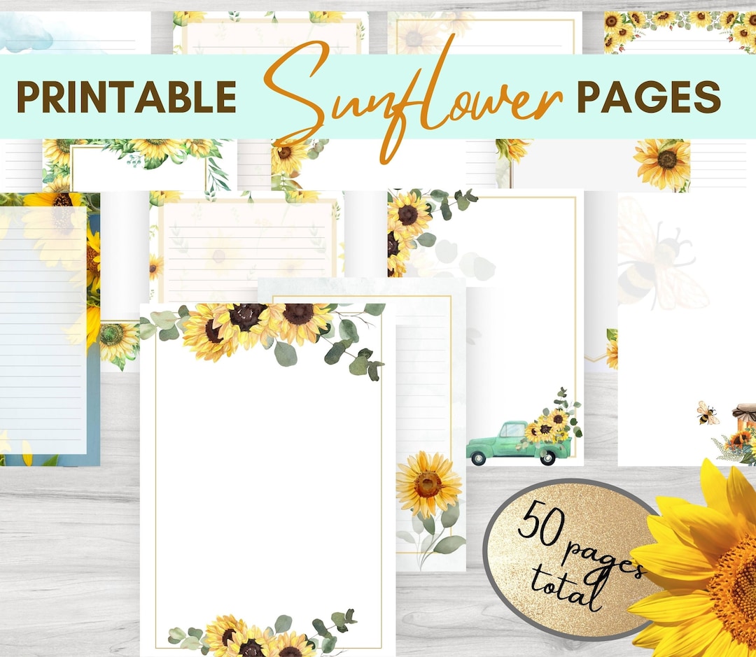 Printable Sunflower Note Pages | Instant Download Sunflower Writing ...