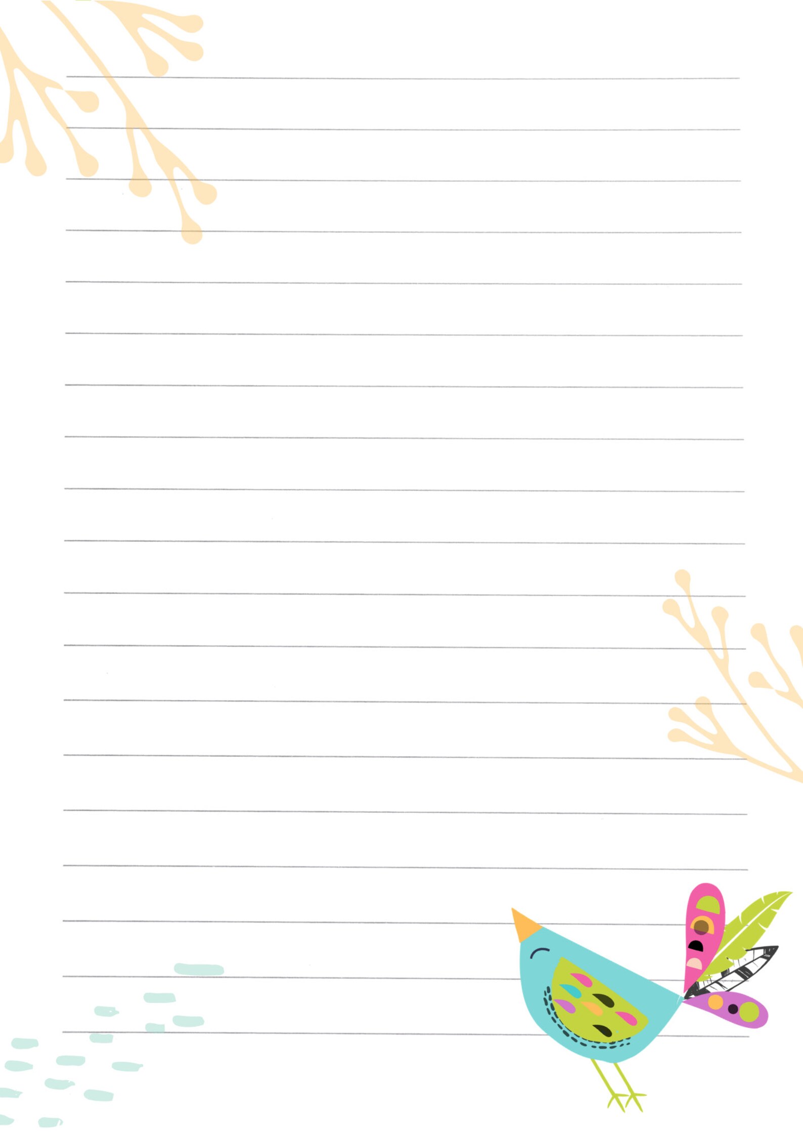 Printable Whimsical Notebook Pages, Printable Note Page, Digital Lined ...