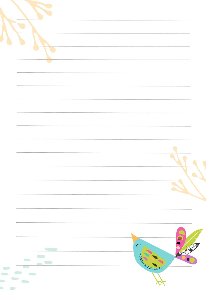 Printable Whimsical Notebook Pages, Printable Note Page, Digital Lined ...