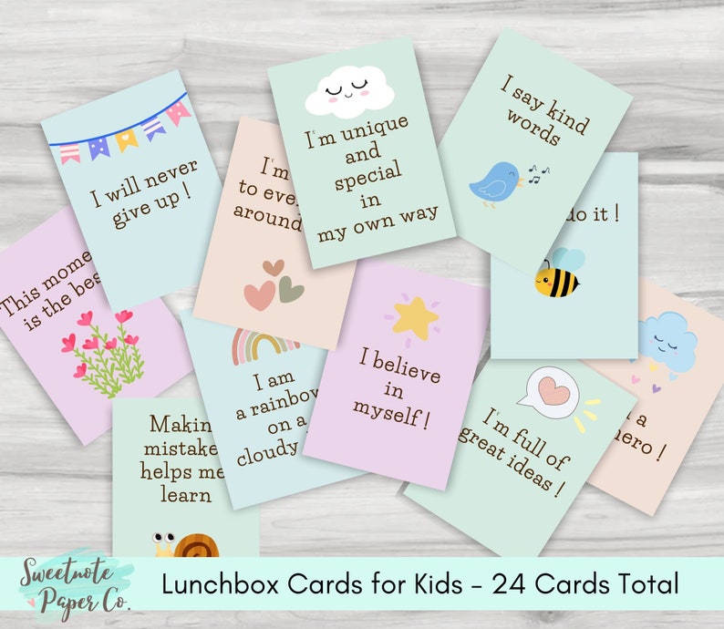 Kids Affirmation Cards, Positivitve Lunch Box Cards for Kids- Printable ...