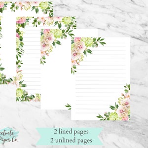 Printable Lined Unlined Flowers A4 Note Page, Flower Note Page, Digital ...