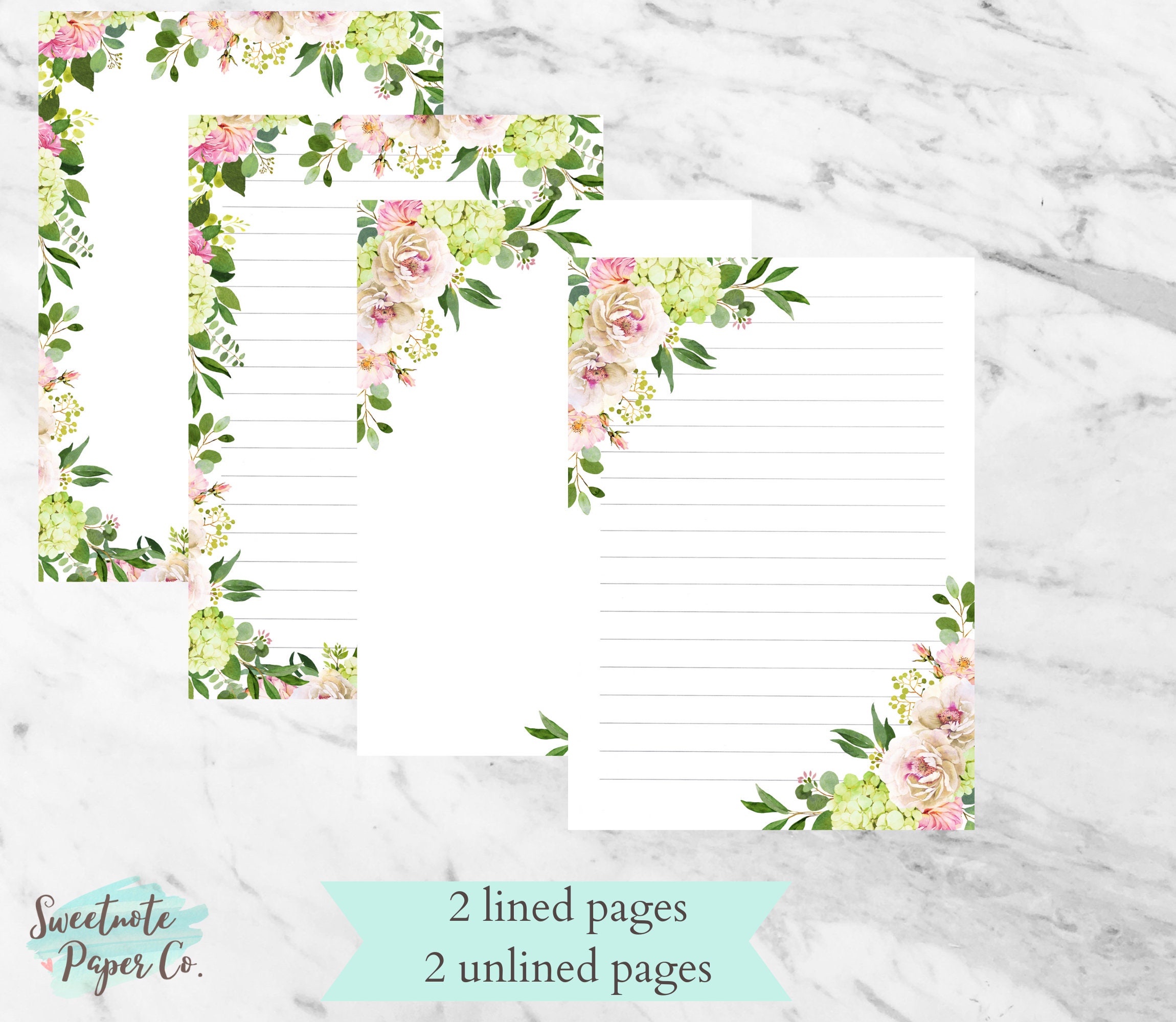 Printable Lined Unlined Flowers A4 Note Page, Flower Note Page, Digital ...