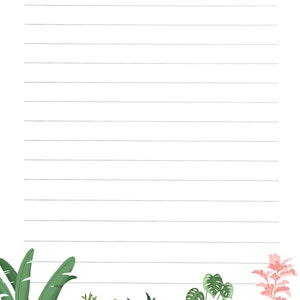 Printable Lined Unlined Note Page, Cute Greenery Note Page, Digital ...