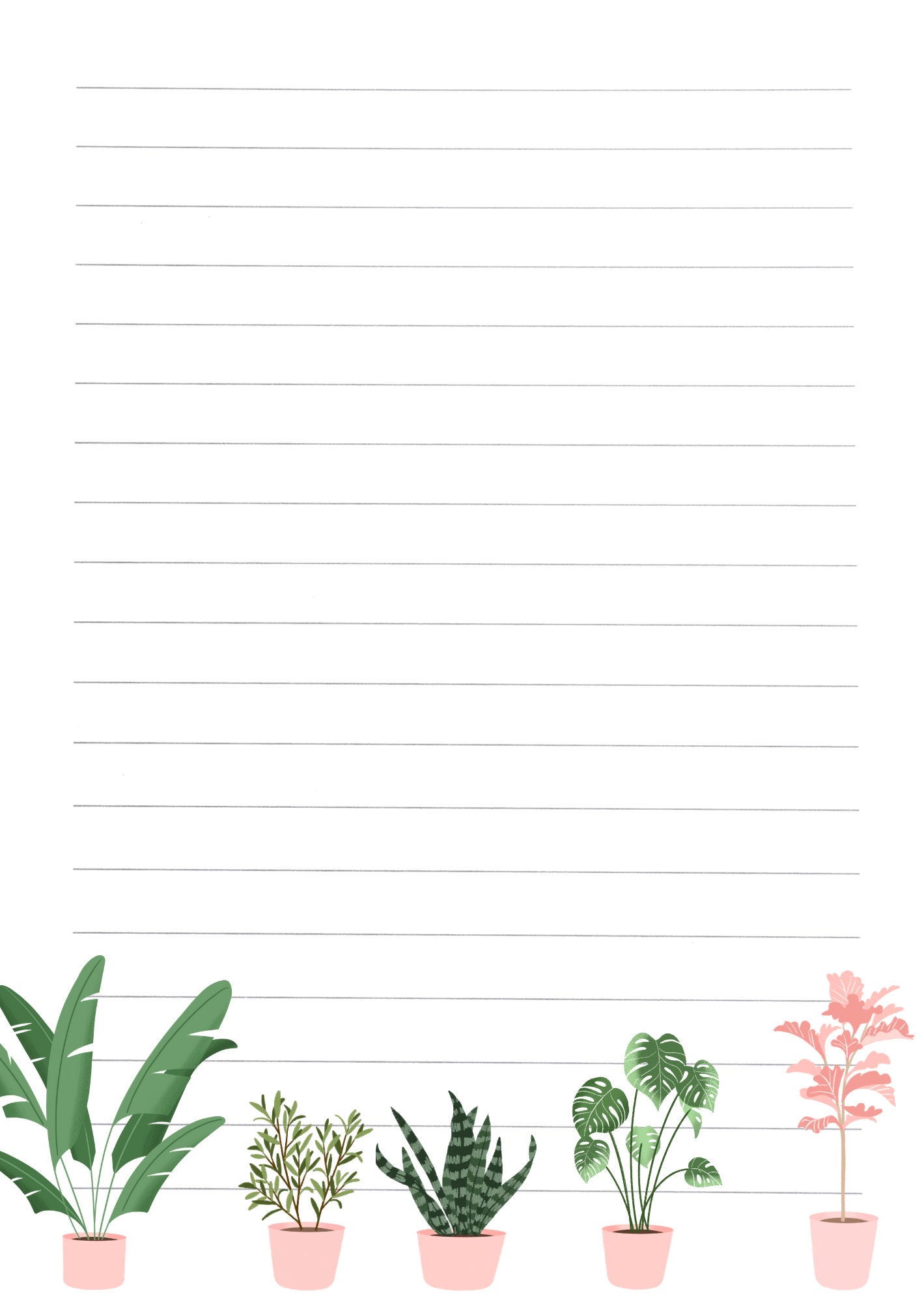 Printable Lined Unlined Note Page, Cute Greenery Note Page, Digital ...