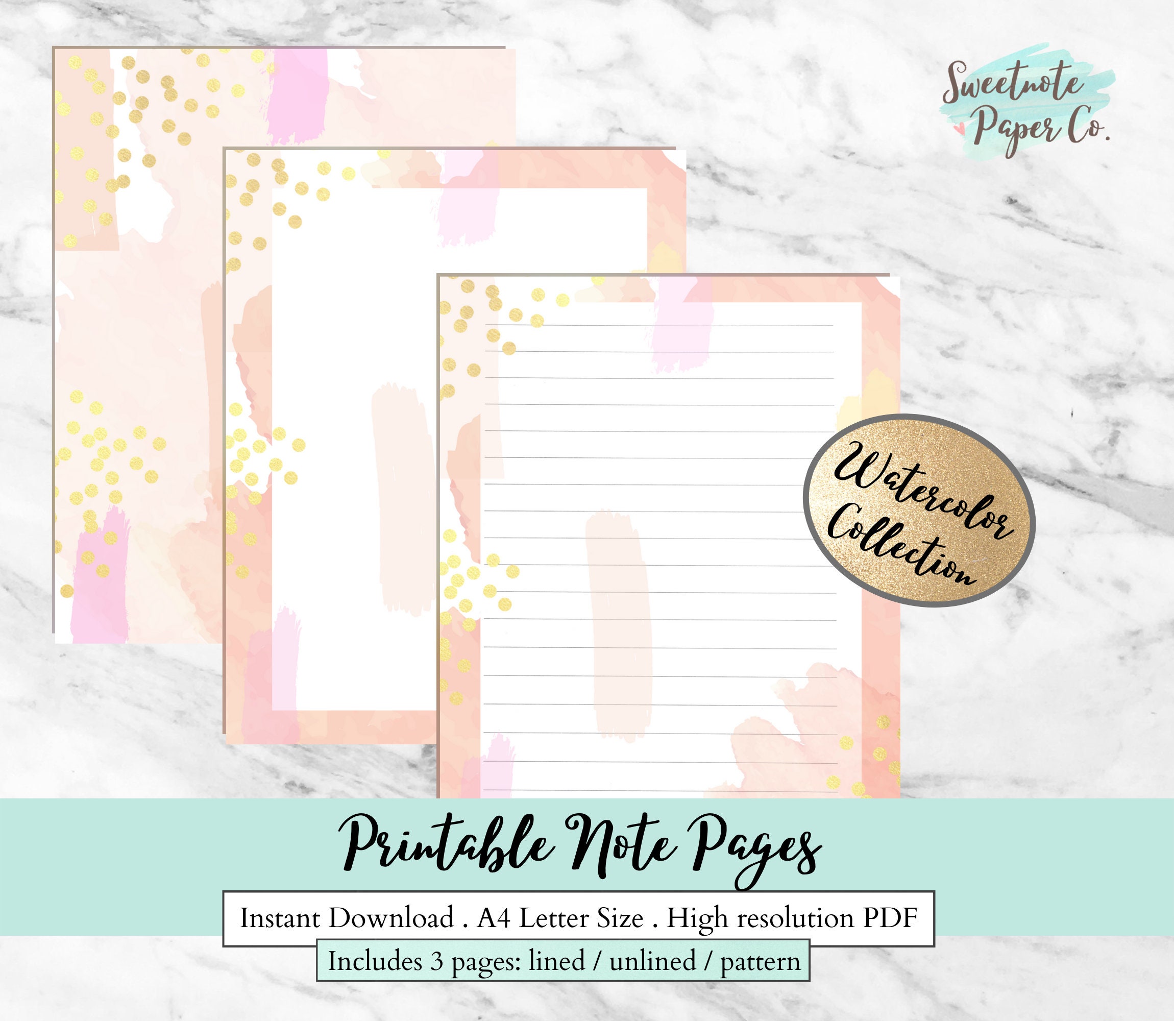Printable Watercolor Note Page, Printable Abstract Note Page, Digital ...