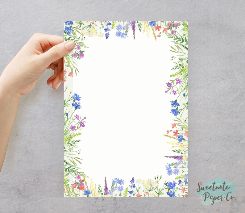 Printable Wild Flower Note Pages, Wildflower Printable A4 Stationery ...