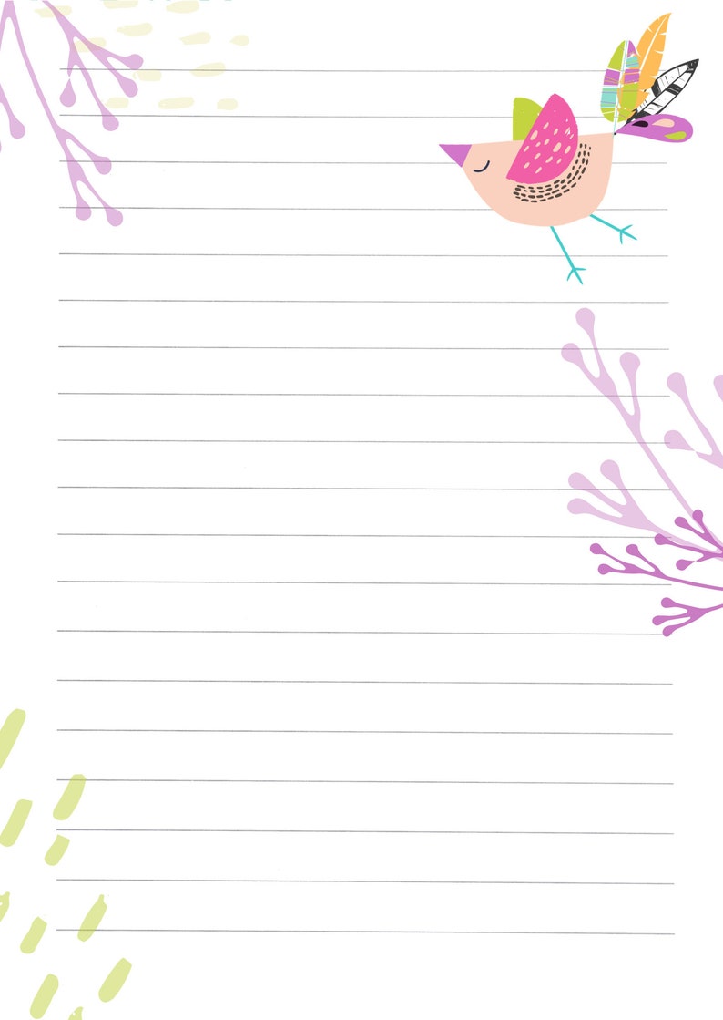 Printable Whimsical Notebook Pages, Printable Note Page, Digital Lined ...