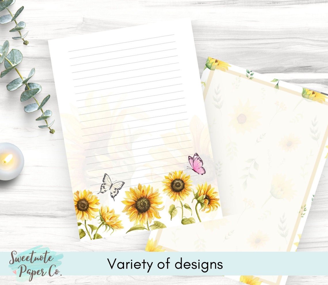 Printable Sunflower Note Pages | Instant Download Sunflower Writing ...