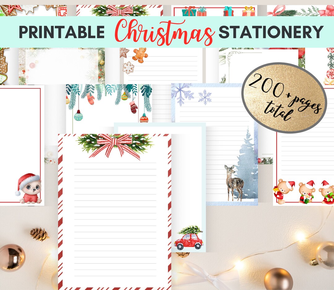 Printable Christmas Stationery Letter Paper, Digital Download Christmas ...