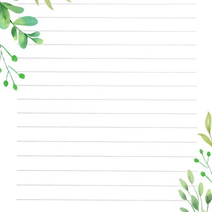 Printable Greenery Note Page, Greenery Note Page, Digital Lined Unlined ...