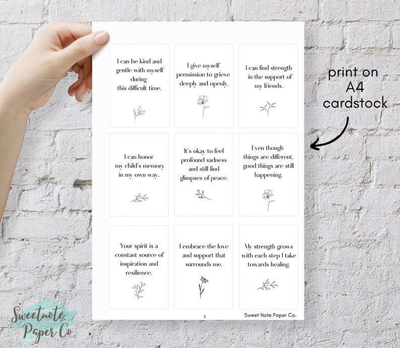 Printable Affirmation Cards for Grieving Parents Loss of Child Support ...