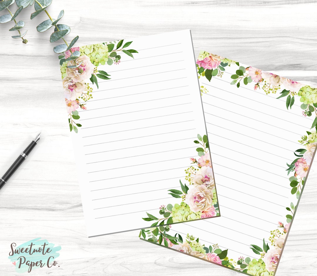 Printable Lined Unlined Flowers A4 Note Page, Flower Note Page, Digital ...