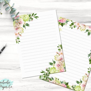 Printable Lined Unlined Flowers A4 Note Page, Flower Note Page, Digital ...