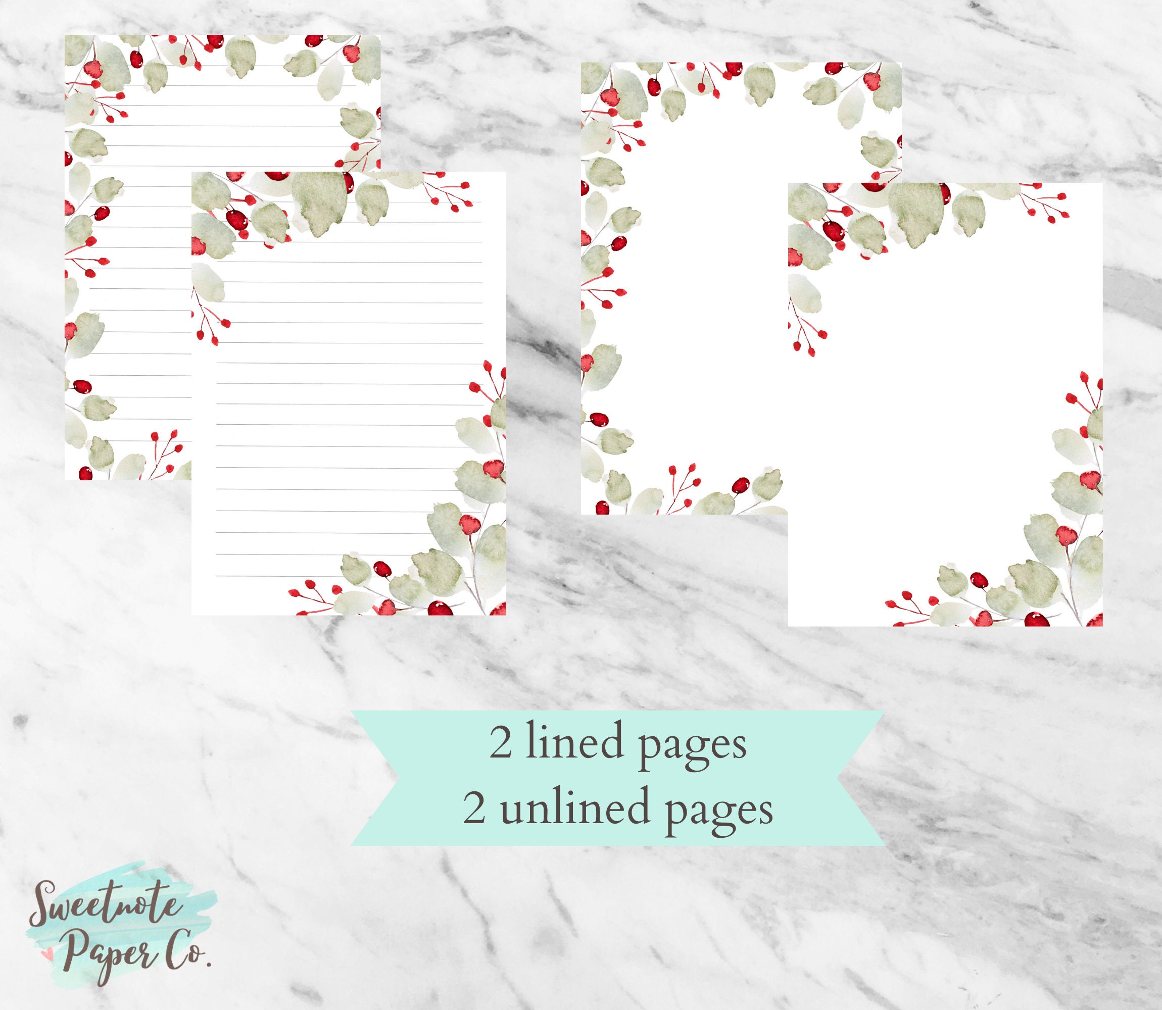 Printable Christmas Lined Unlined Note Page, Christmas Note Page ...