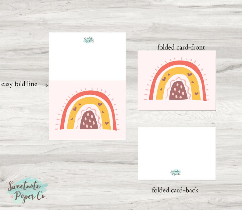 Printable Cute Rainbow Blank Cards, Cards Set, Instant Download,pink ...