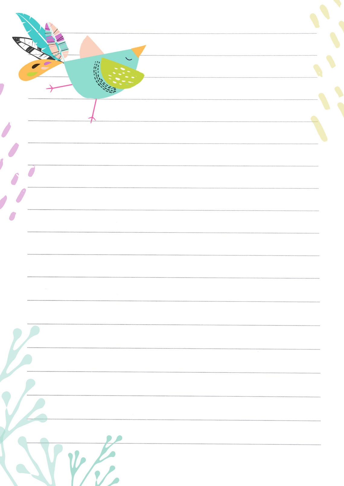 Printable Whimsical Notebook Pages, Printable Note Page, Digital Lined ...