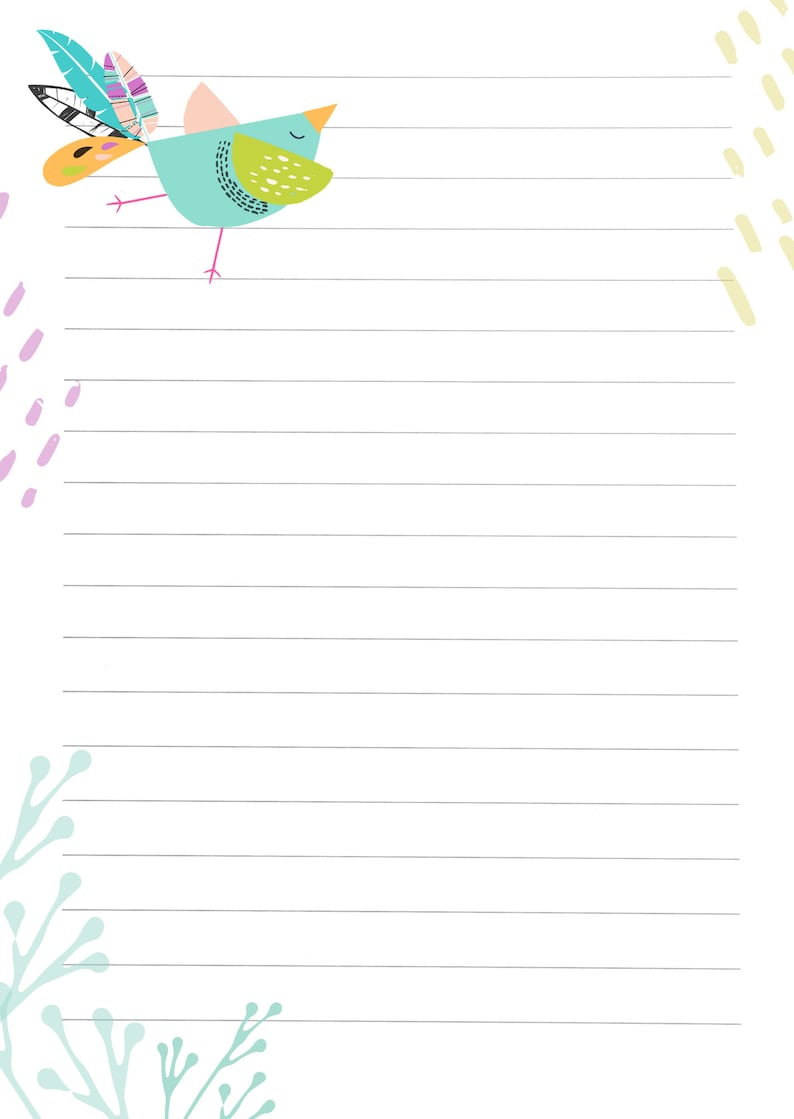 Printable Whimsical Notebook Pages, Printable Note Page, Digital Lined ...