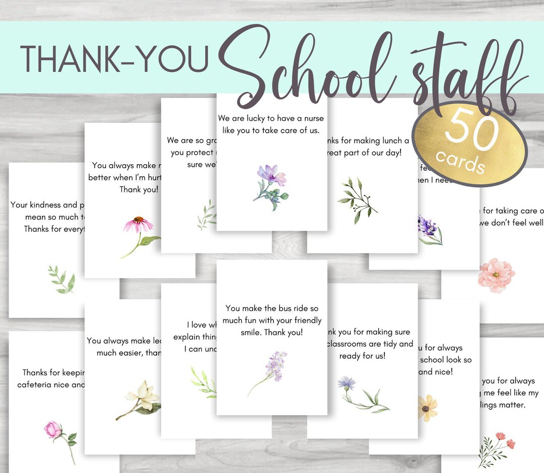 Printable School-staff Thank You Cards | Appreciation Cards for School ...