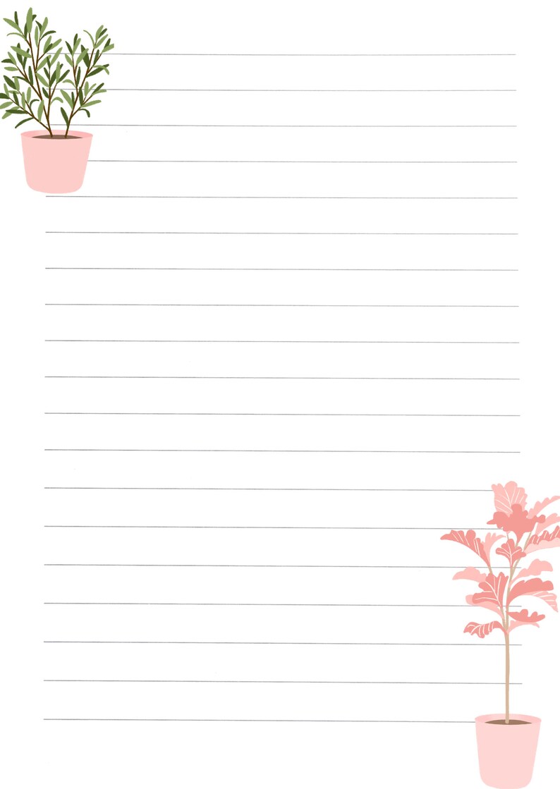 Printable Lined Unlined Note Page, Cute Greenery Note Page, Digital ...