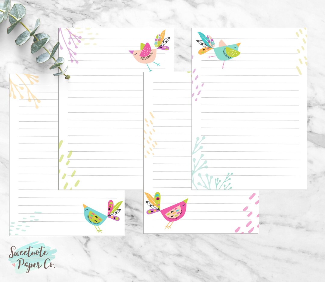 Printable Whimsical Notebook Pages, Printable Note Page, Digital Lined ...