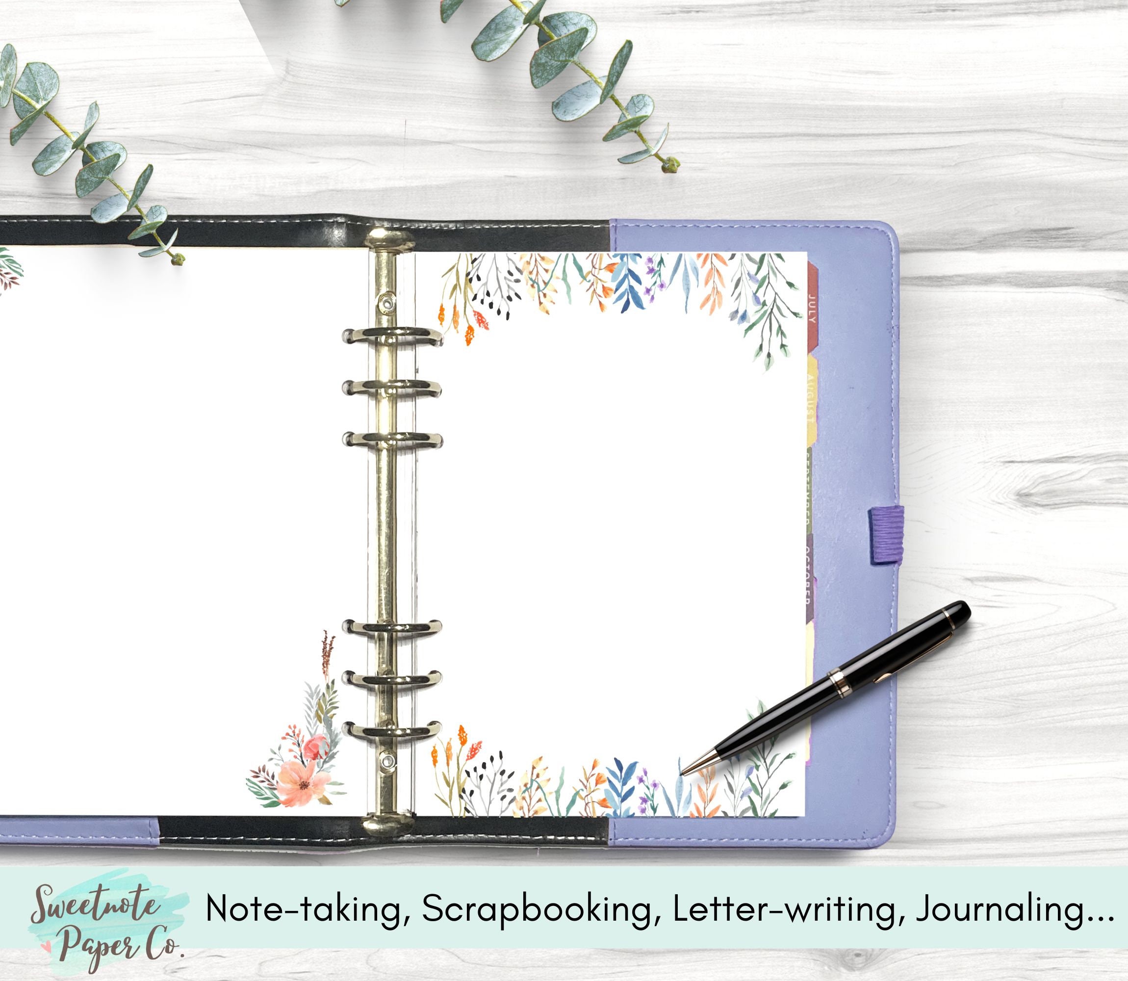 Printable Wild Flower Note Pages, Wildflower Printable A4 Stationery ...