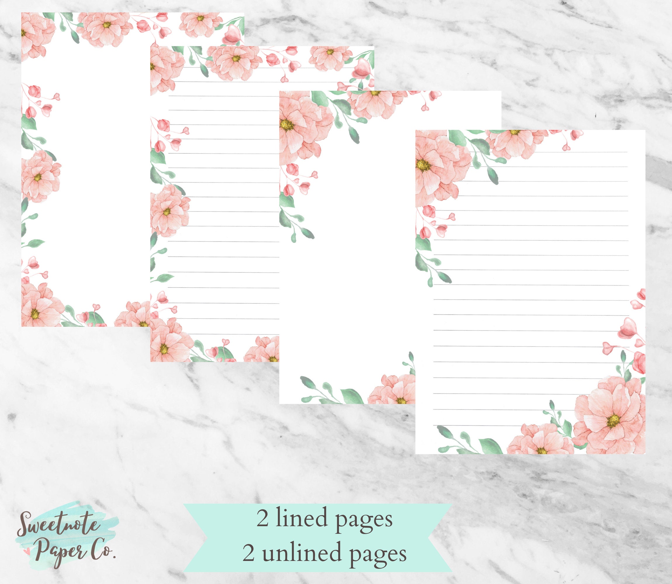 Printable Peony Flower Note Page, Peony Note Page, Digital Lined ...
