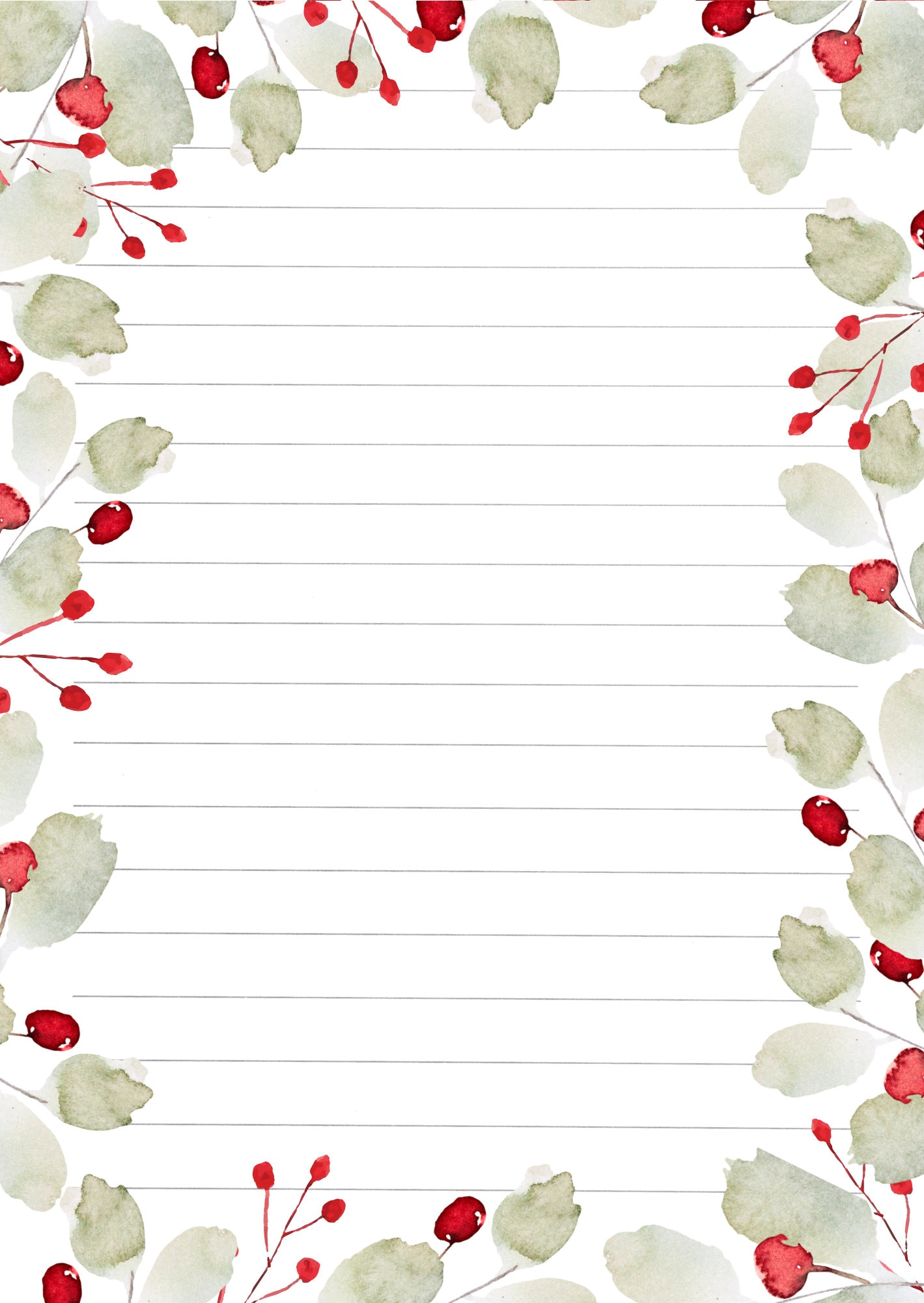 Printable Christmas Lined Unlined Note Page, Christmas Note Page ...