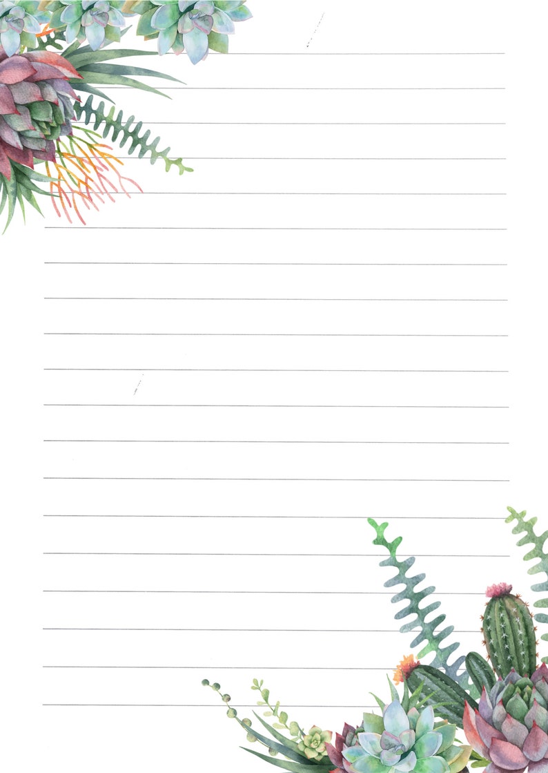 Printable Succulent Note Page, Succulent Notebook Page, Watercolor ...
