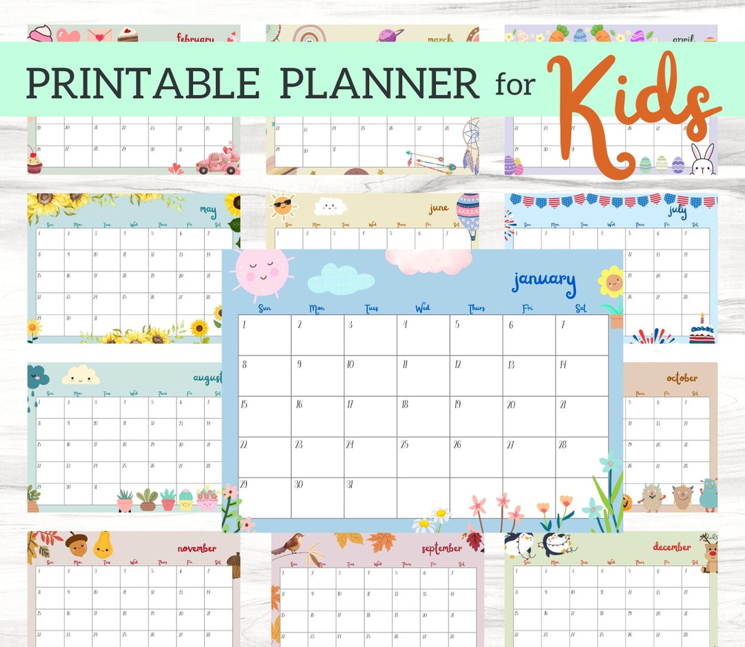 2023 Printable Calendar for Kids, 2023 Kid Digital Download Calendar ...