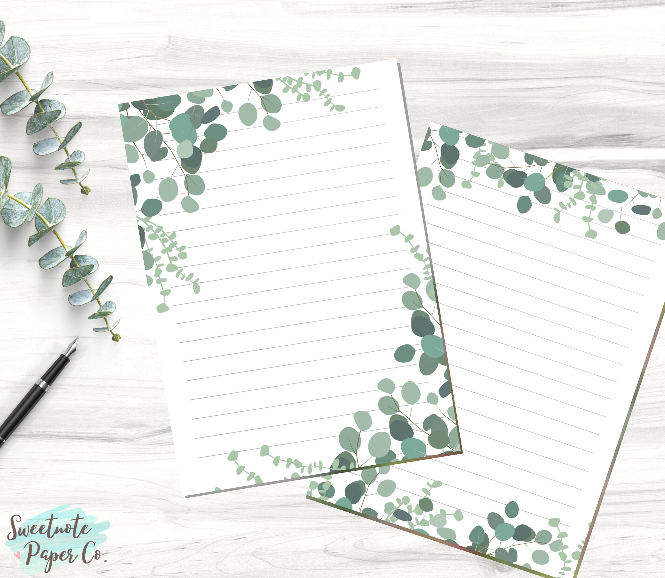 Printable Lined Unlined Note Page, Eucalyptus Note Page, Digital Paper ...
