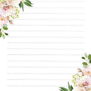 Printable Lined Unlined Flowers A4 Note Page, Flower Note Page, Digital ...