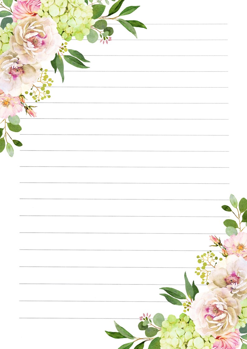 Printable Lined Unlined Flowers A4 Note Page, Flower Note Page, Digital ...
