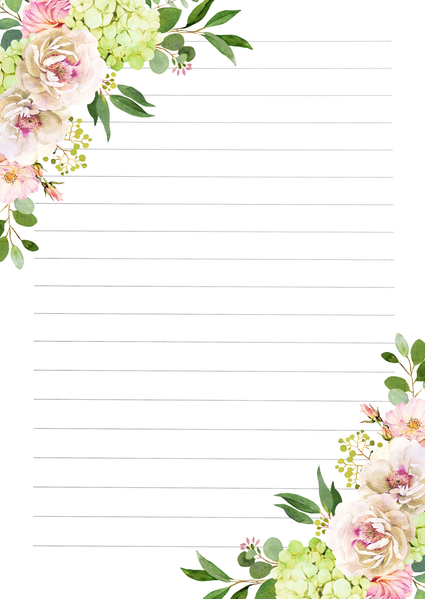 Printable Lined Unlined Flowers A4 Note Page, Flower Note Page, Digital ...
