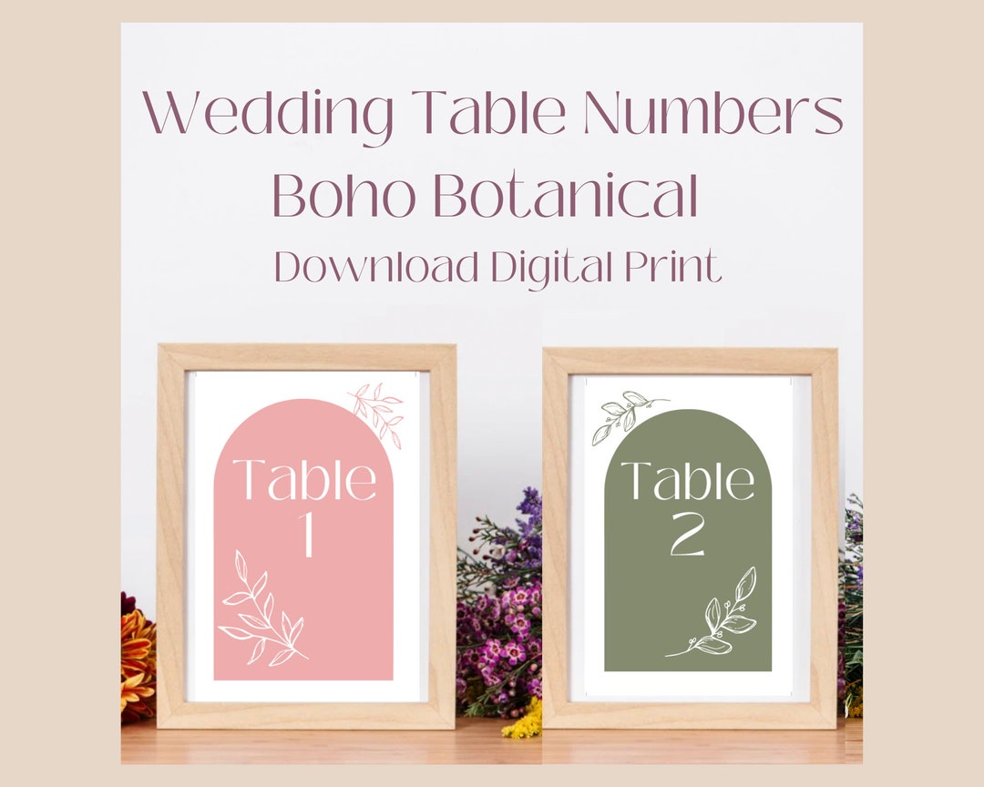 Boho Botanical Arch Minimalist Wedding Table Numbers Pink + Olive Green ...