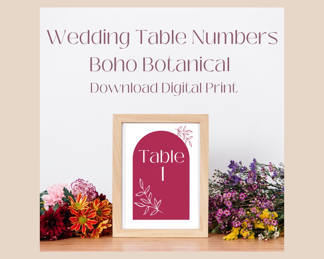 Números de mesa de boda minimalista Boho Botanical Arch rosa frambuesa ...