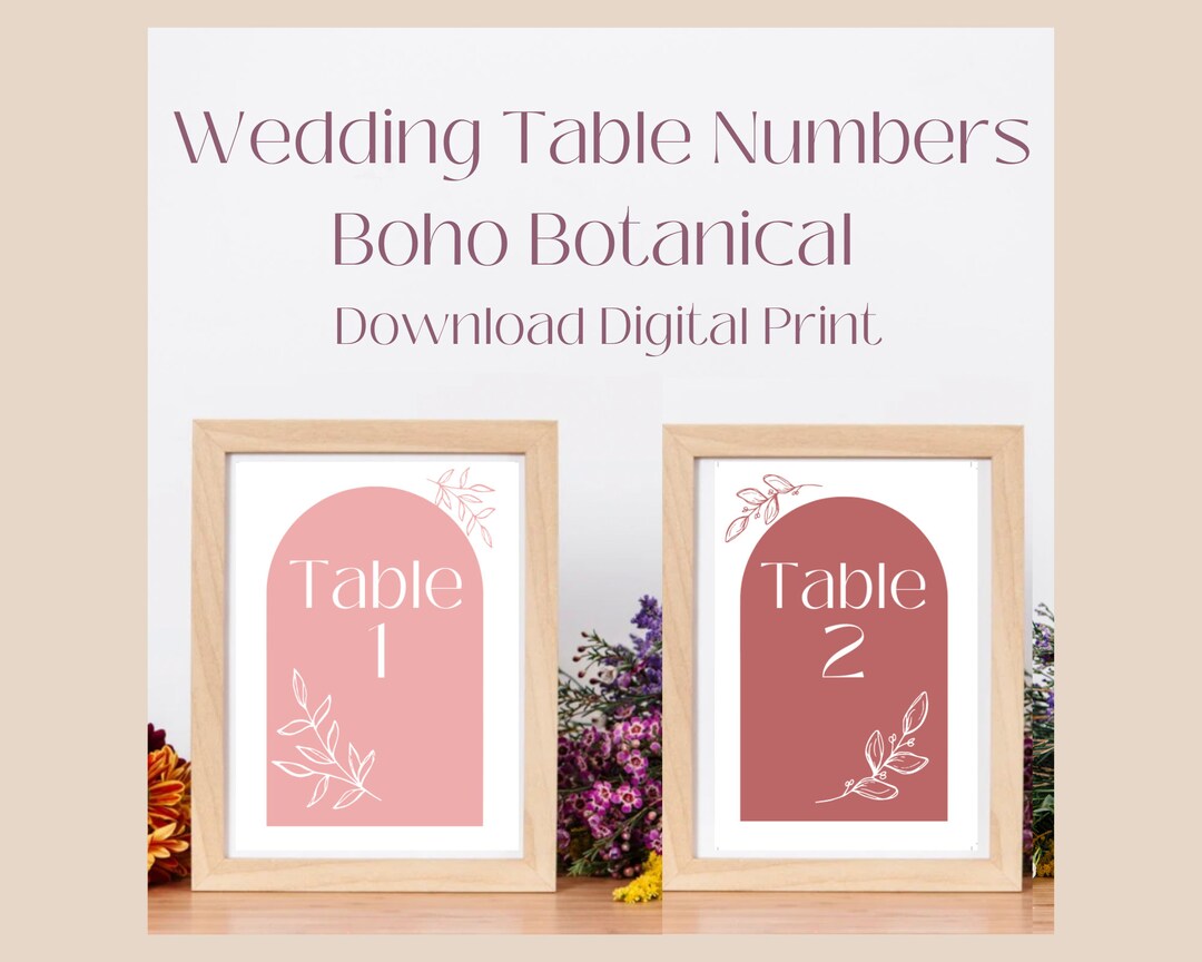 Boho Botanical Arch Minimalist Wedding Table Numbers Pink + Deep Pink ...