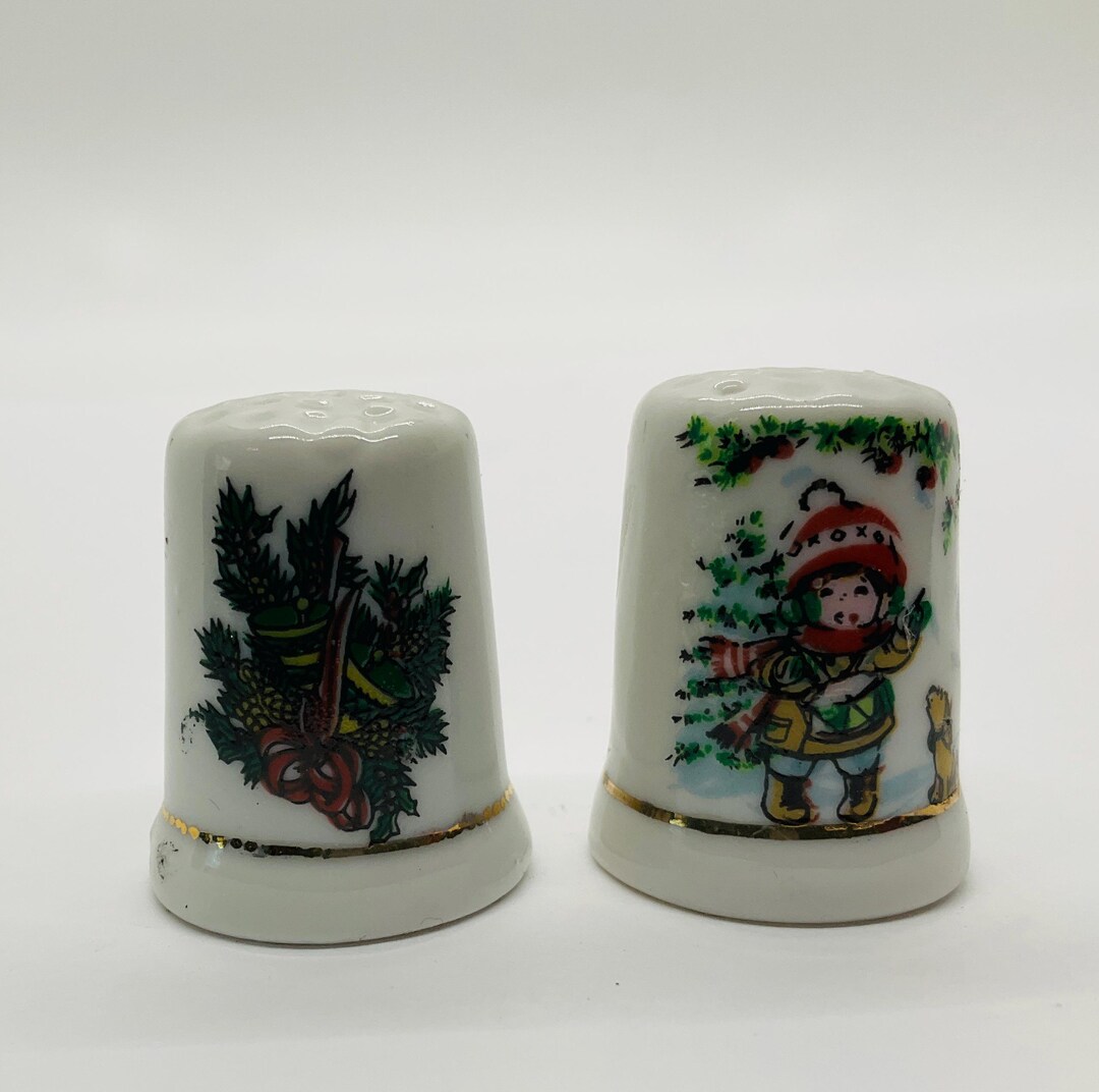 Decorative Holiday Thimbles/child With Dog/bells and Holly/collector ...